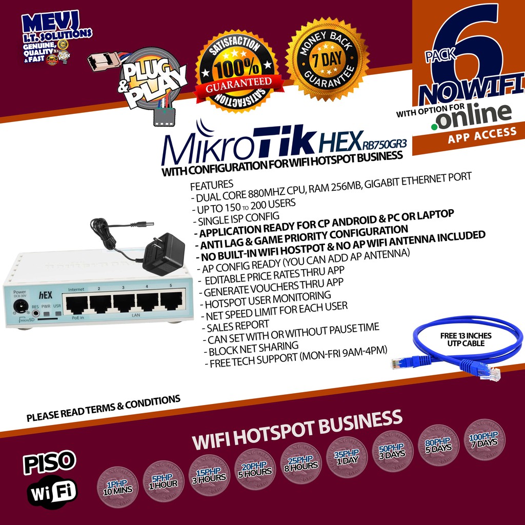 Fast delivery 】[Pack6NoWifi] Piso Wifi Hotspot business Mikrotik HEX ...