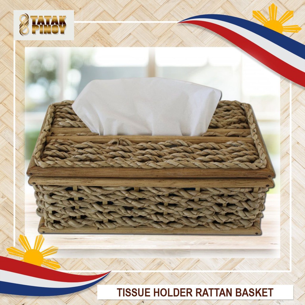 TATAK PINOY Rattan Basket Storage Tissue Holder Tissue Shelf Organizer ...