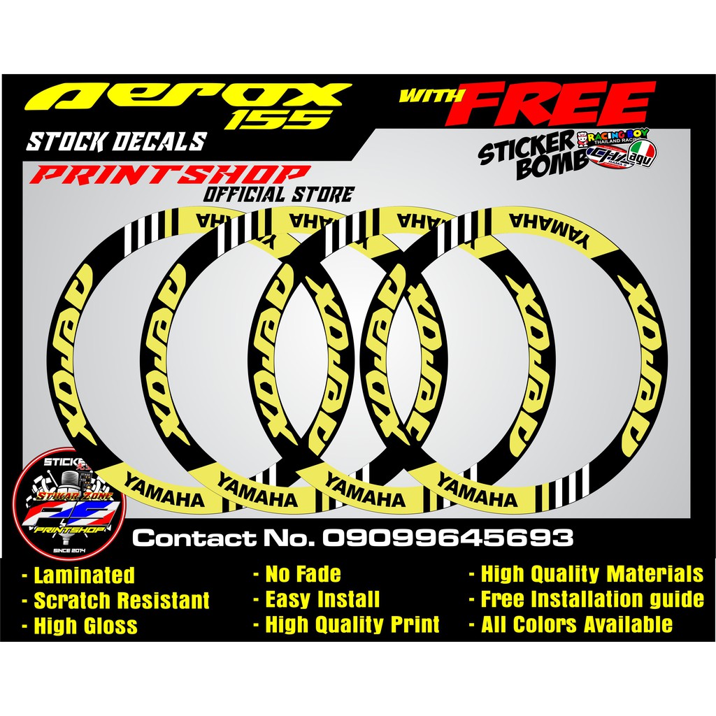 Aerox 155 Mags Set(Pair-Front & Back) Sticker Decals Printed Full Set ...