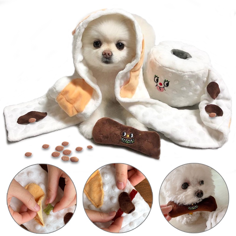 Pet Dog Toy Simulation Toilet Paper Poop Picking Suit Puppy Plush Toy ...