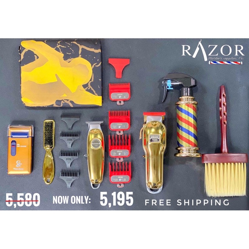 Wmark Gold Barber Package Set NG-2020A NG-2021 Razor Barber Supplies ...