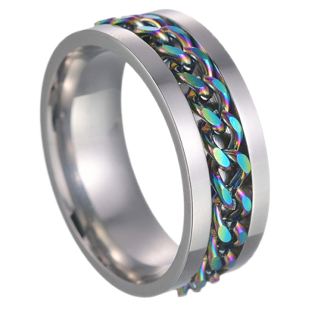 Men's Titanium Steel Chain Rotating Ring Rotating Decompression Jewelry ...