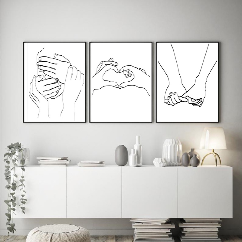 Holding Hands Wall Art Posters and Prints Hand Line Drawing Love Canvas ...