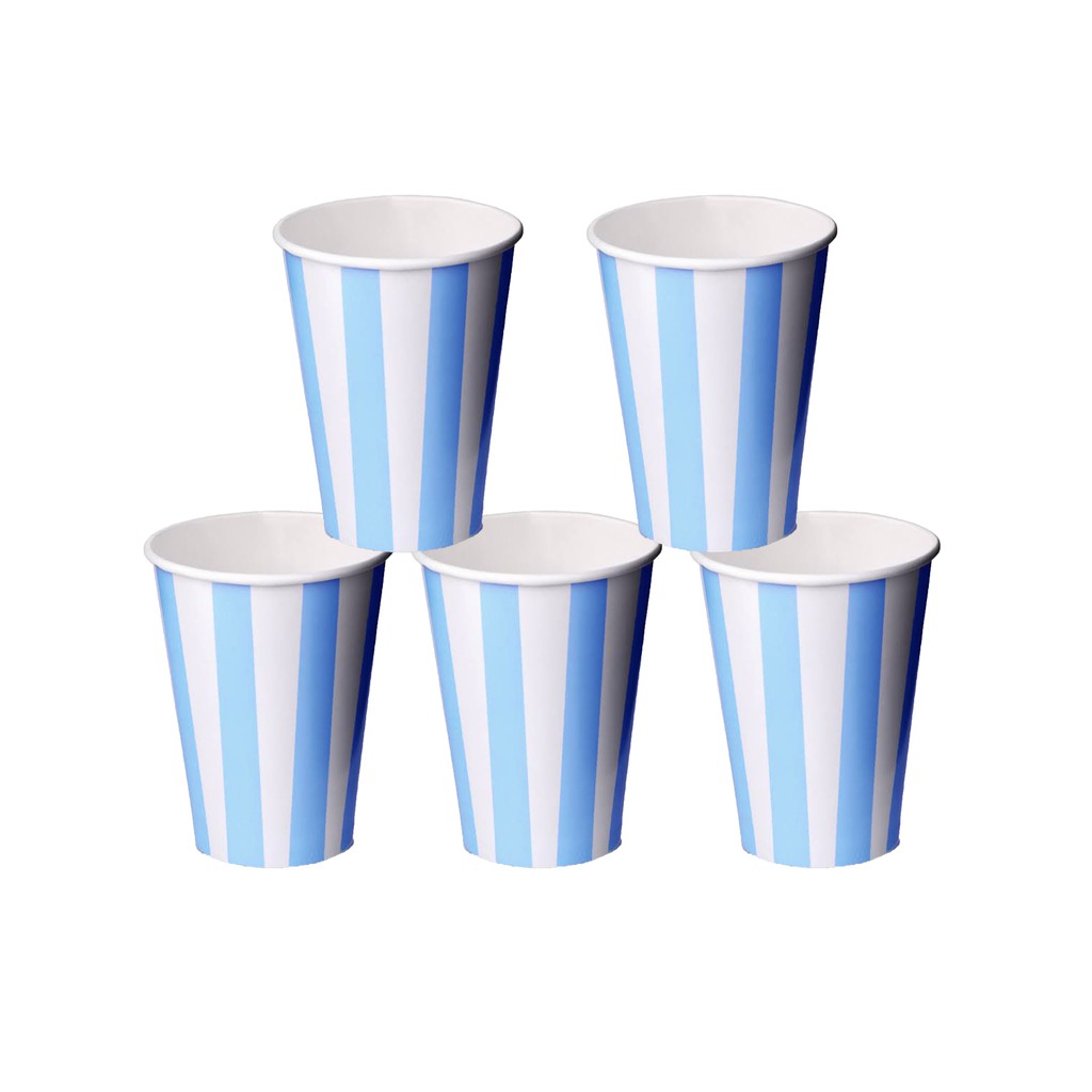 10pcs Light Blue Paper Cups with Stripe for Blue Color Scheme Party ...