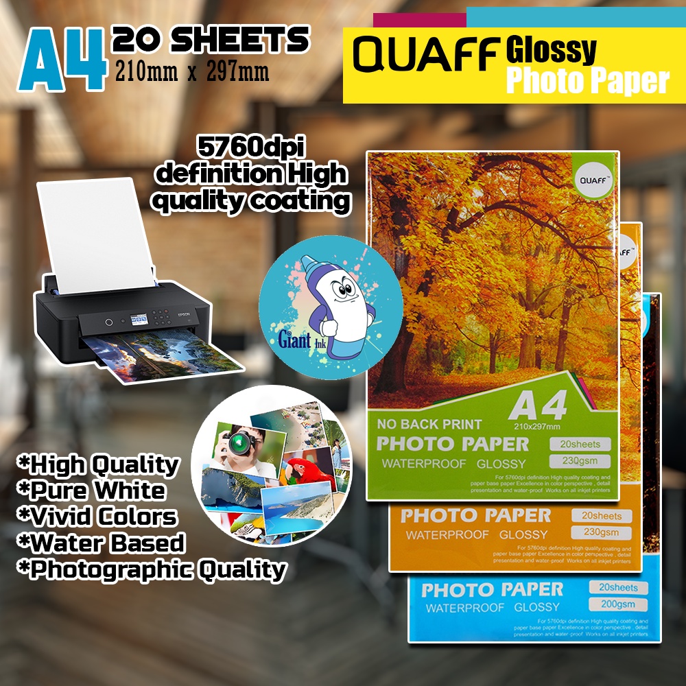 QUAFF high quality Glossy Inkjet Photo Paper A4 200GSM / 230GSM (20 ...