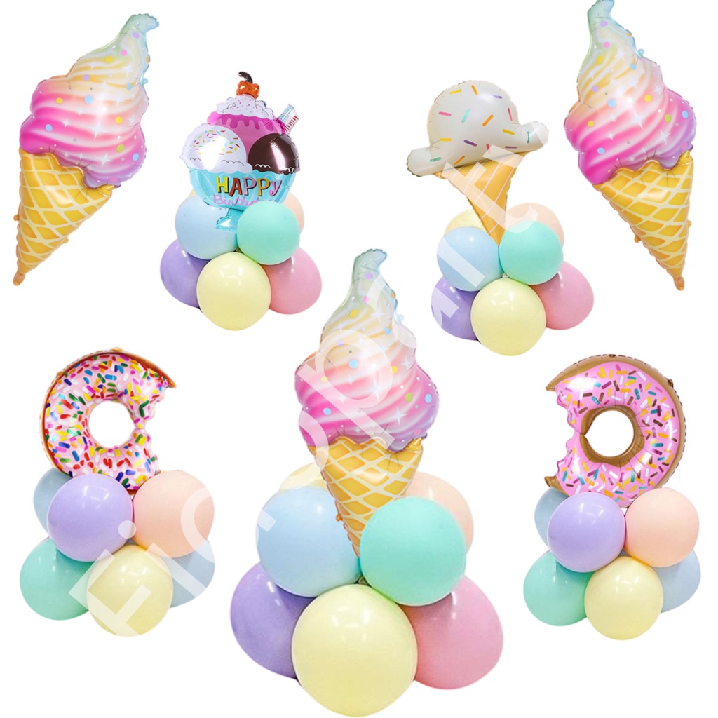 10pcs Donut Colorful Ice Cream Cone Sundae Foil Balloons Ice Cream Baby ...