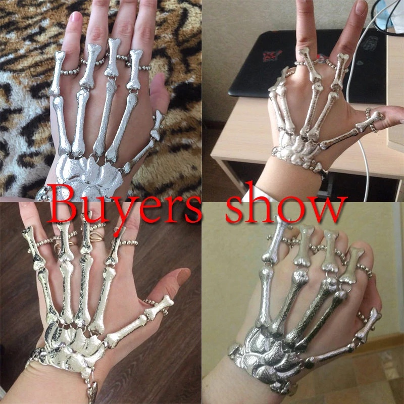 Punk Skull Finger Bracelet Gothic Skeleton Hand Men Flexible Bracelet ...