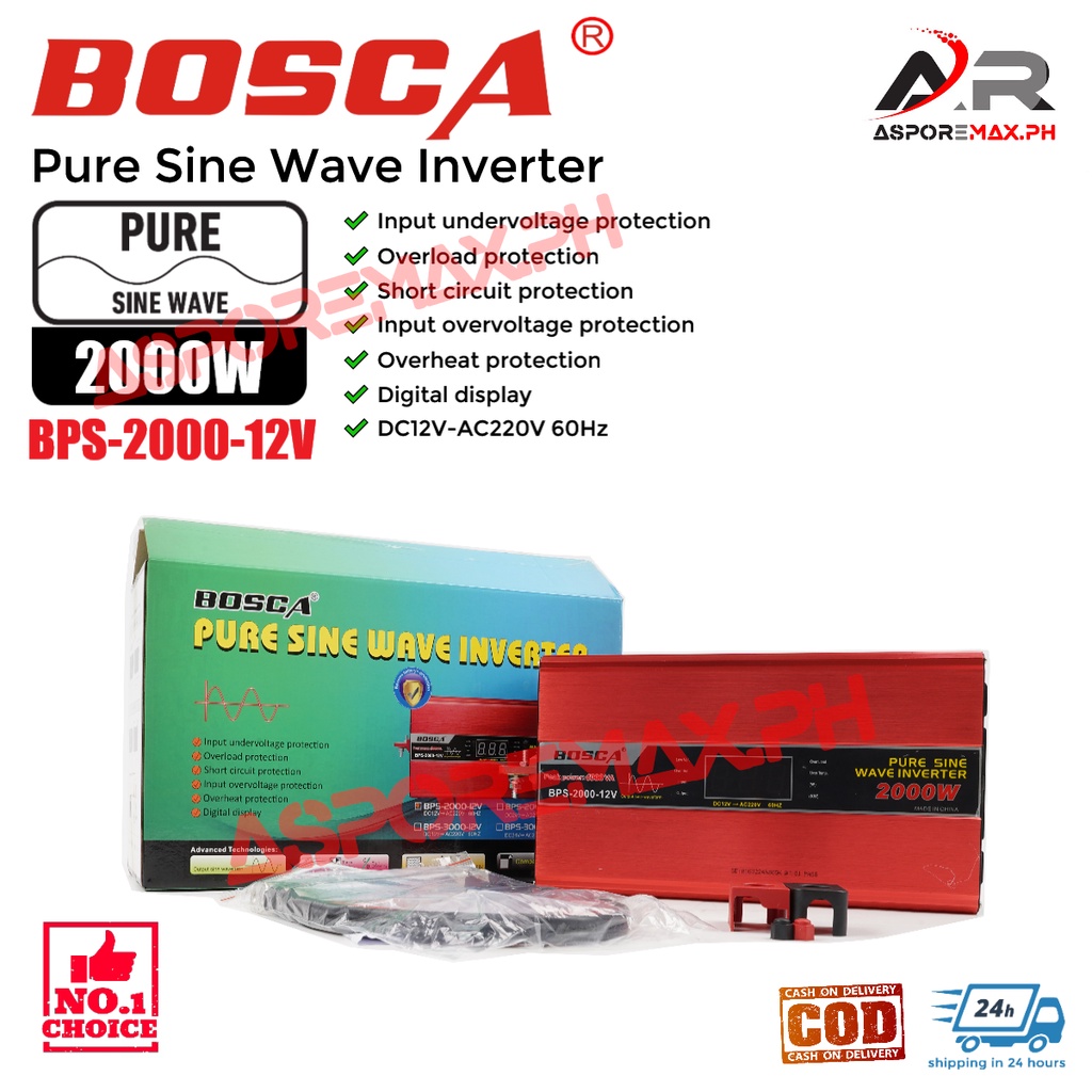Bosca Pure Sine Wave Inverter DC12V To AC220V W/USB 5V/2A 1000W/1500W ...