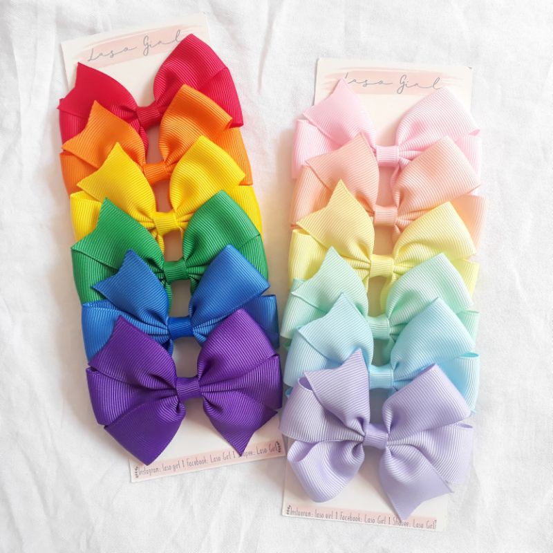 6 pcs. Stephanie Hair Bow - Laso Girl Pastel & Rainbow Classic ...