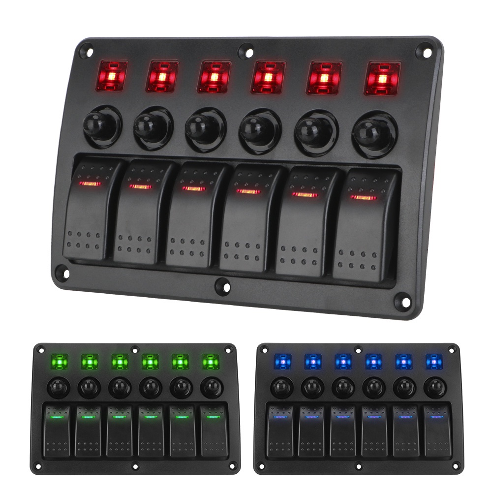 Car Switch Panel 6 Gang Marine Rocker Switch Panel 12~24V Circuit ...