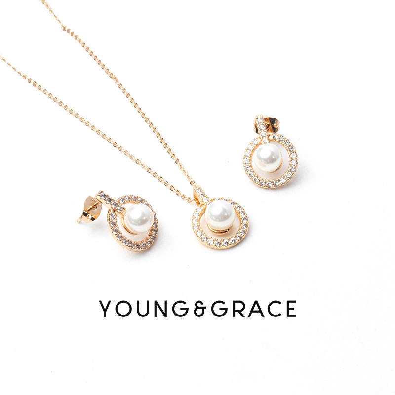 Young & Grace Jewelry Set Rose Gold Plated Pearl Jewelry Set Necklace ...