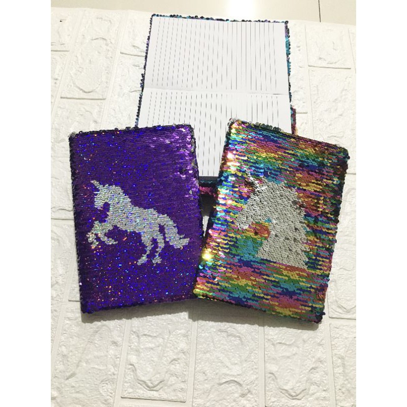 Unicorn sequins notebook reversible plain color A5 size paper with line ...