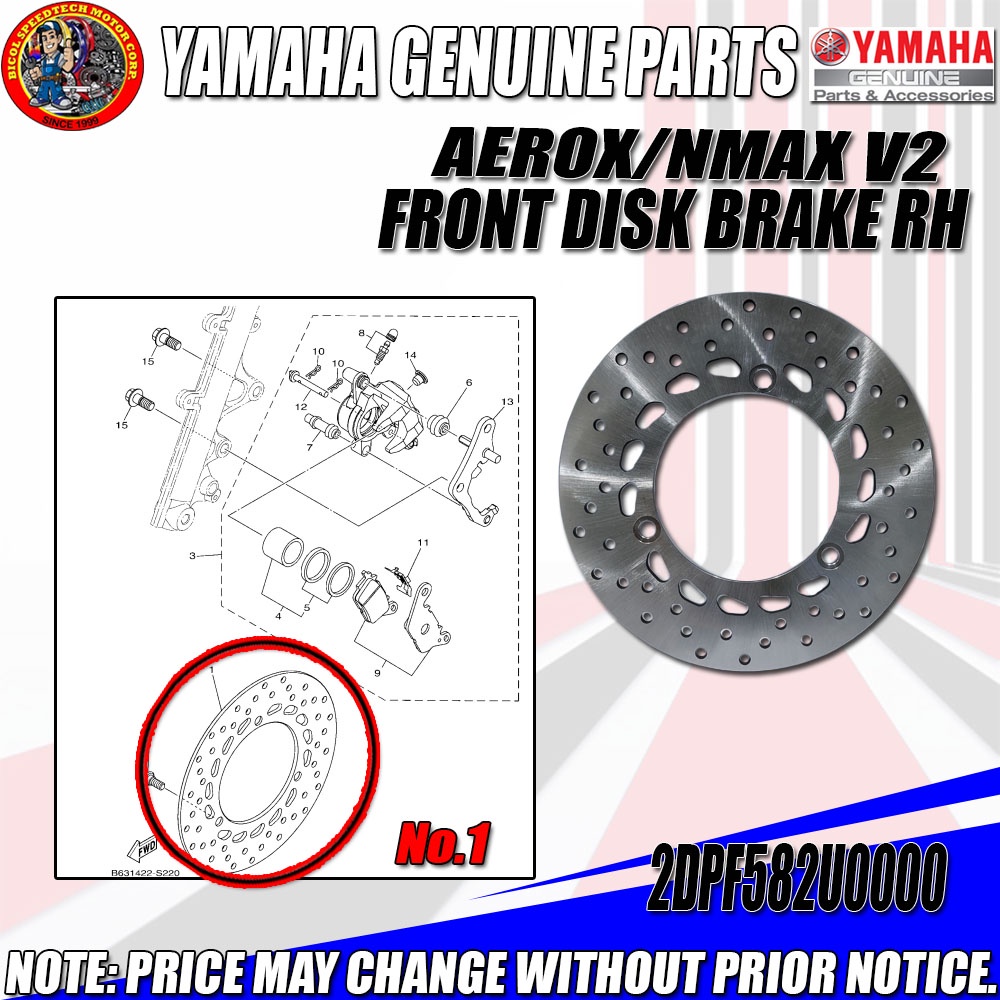 AEROX V1/V2/NMAX V2 FRONT BRAKE DISK/DISC RIGHT (YGP) (GENUINE: 2DP-F582U-00) | Shopee Philippines
