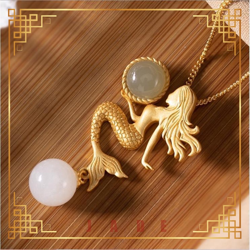 【Lucky Jade】New Sterling Silver Gold-Plated White Jade Gray Jade round ...