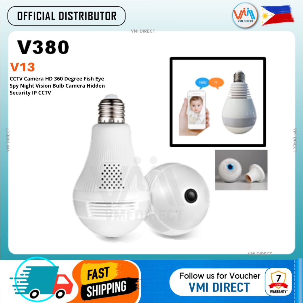 V380 V13 CCTV Camera HD 360 Degree Fish Eye Spy Night Vision Bulb ...