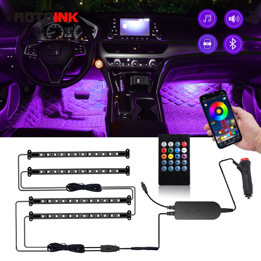 AOTOINK Car Interior Light RGB Ambient Light LED Strips App/Remote ...