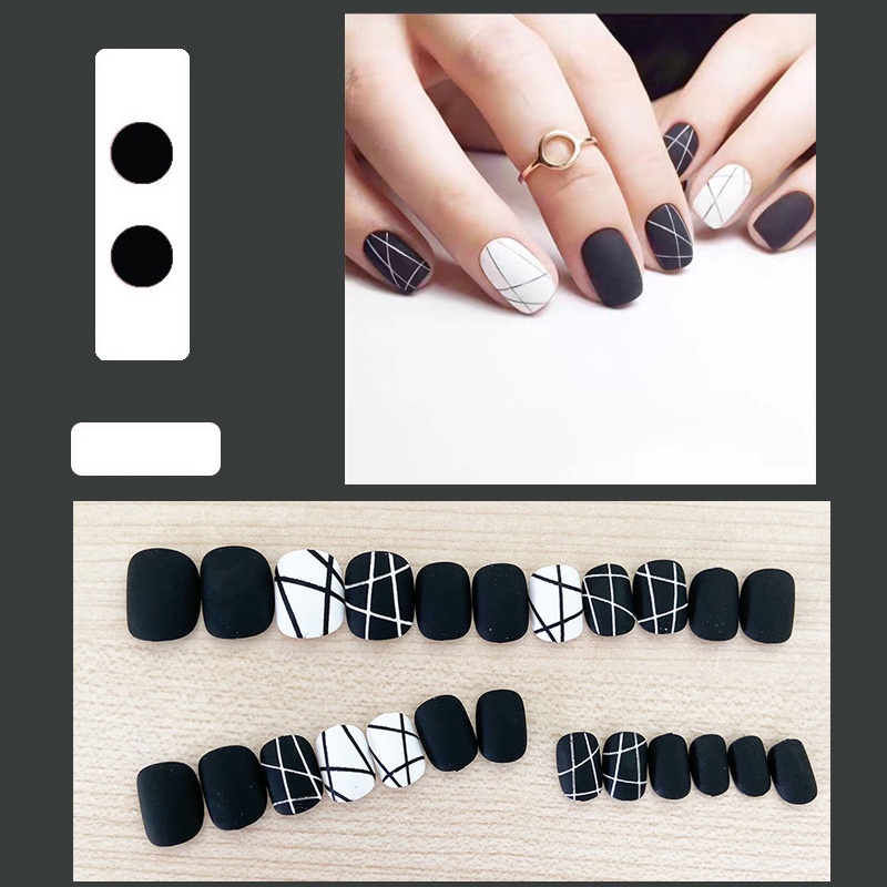[Box / COD ]24pcs Fake Nails Set With Jelly Glue French Long Short ...