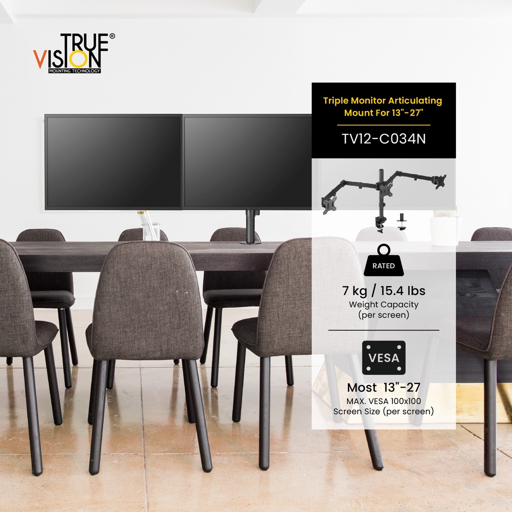 True Vision Triple Monitor Bracket for 13"-27" Monitors TV12-C034N ...