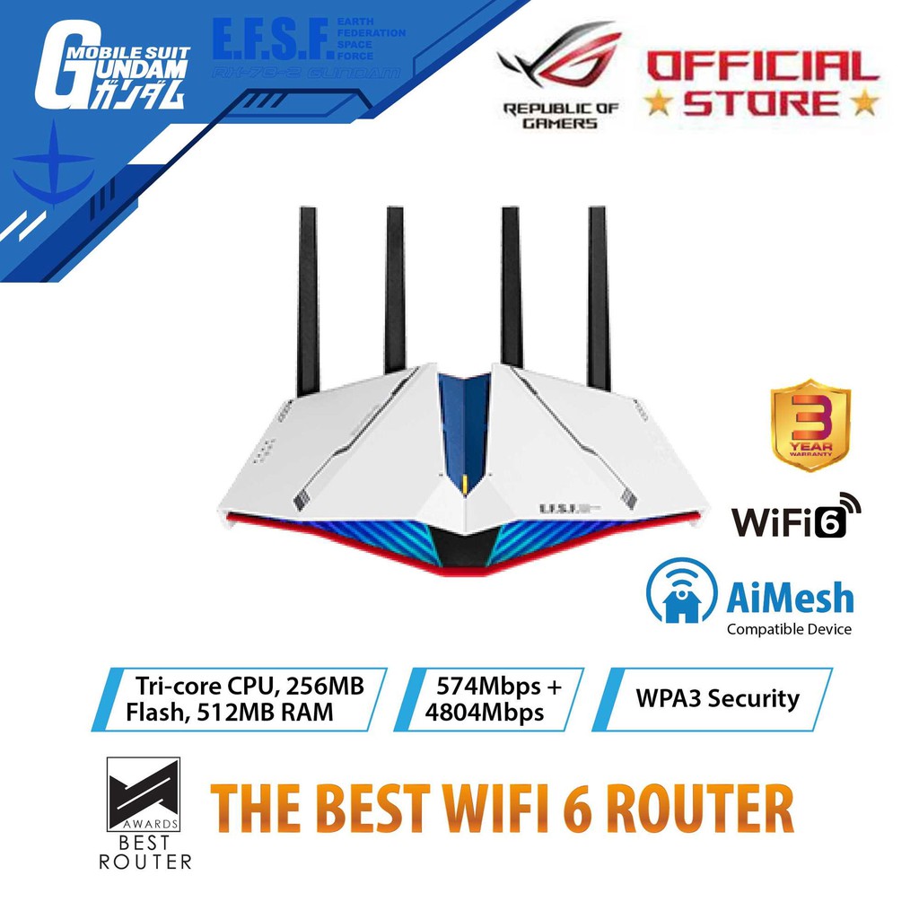 Asus RT-AX82U Gundam Edition (AX5400) Dual Band WiFi 6 Extendable Router, AiMesh Compatible ...