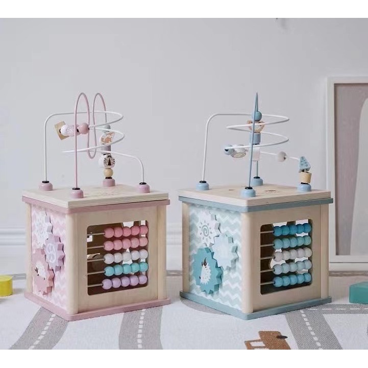 Nunukids Wooden Activity Cube / Wooden Activity Cube Bead Maze Shapes ...