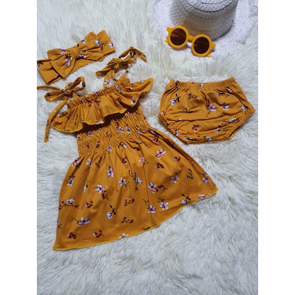 3 in 1 Summer Smock Dress Set OOTD (Floral and Polka) | Shopee Philippines