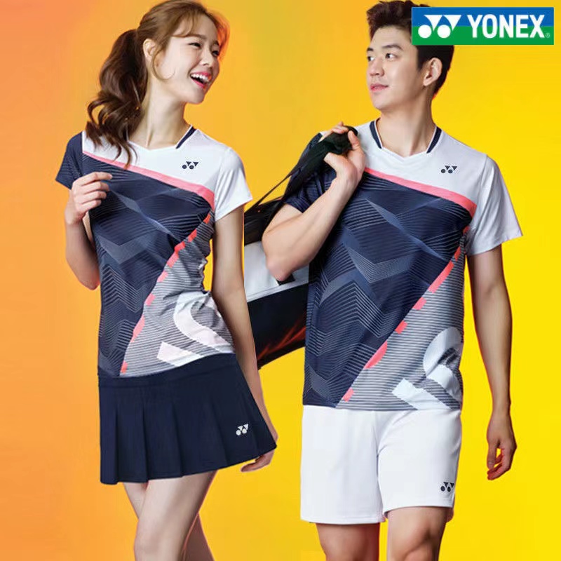 Yonex badminton clothing men's and women's Korean badminton clothing color-block printing sports ...