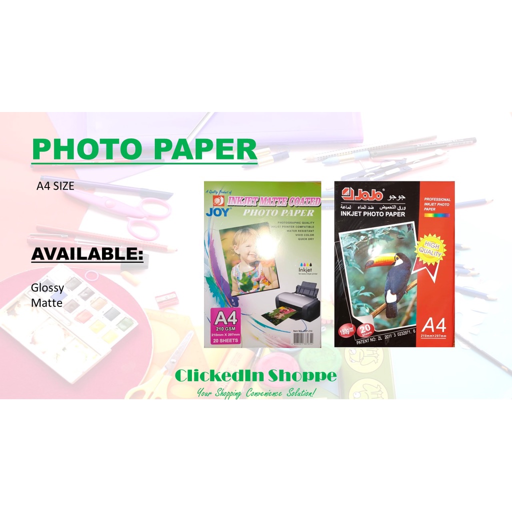 Photo Paper Matte / Glossy 20 Sheets A4 Size | Shopee Philippines