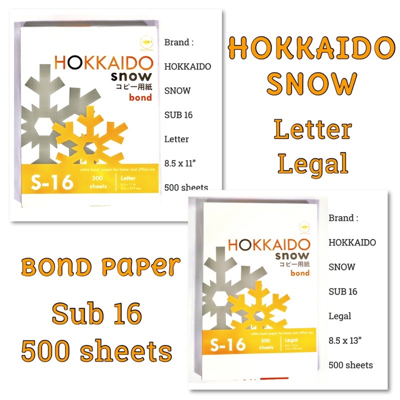 HOKKAIDO SNOW BOND PAPER SUB 16 Short / Long 500 sheets multipurpose ...