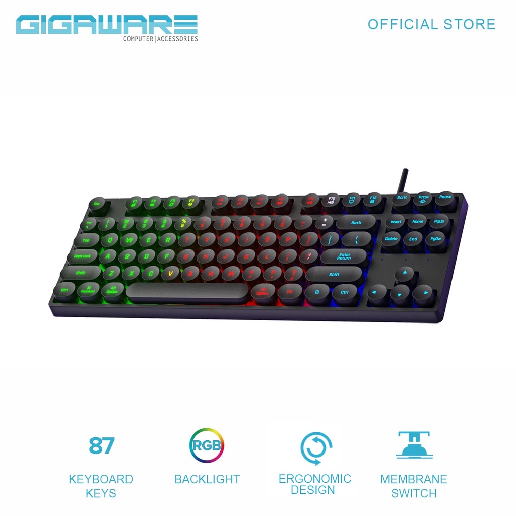 Dark Alien DK100 87 Keys Retro Punk Keyboard RGB LED Suspended Membrane ...
