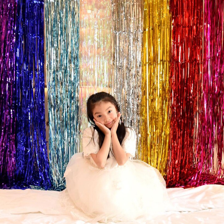 2*1M Foil Laser Curtain Fringe Rose Gold Rain Curtain Background ...