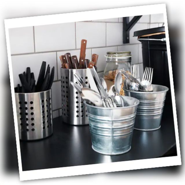 ORDNING Cutlery Stand & Kitchen Utensil Rack, Stainless Steel / Bekas ...