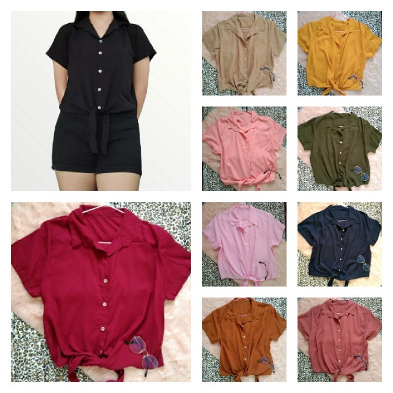 CHALLIS POLO TIE KNOT TOP BUTTON DOWN ( FIT UP TO LARGE) | Shopee Philippines