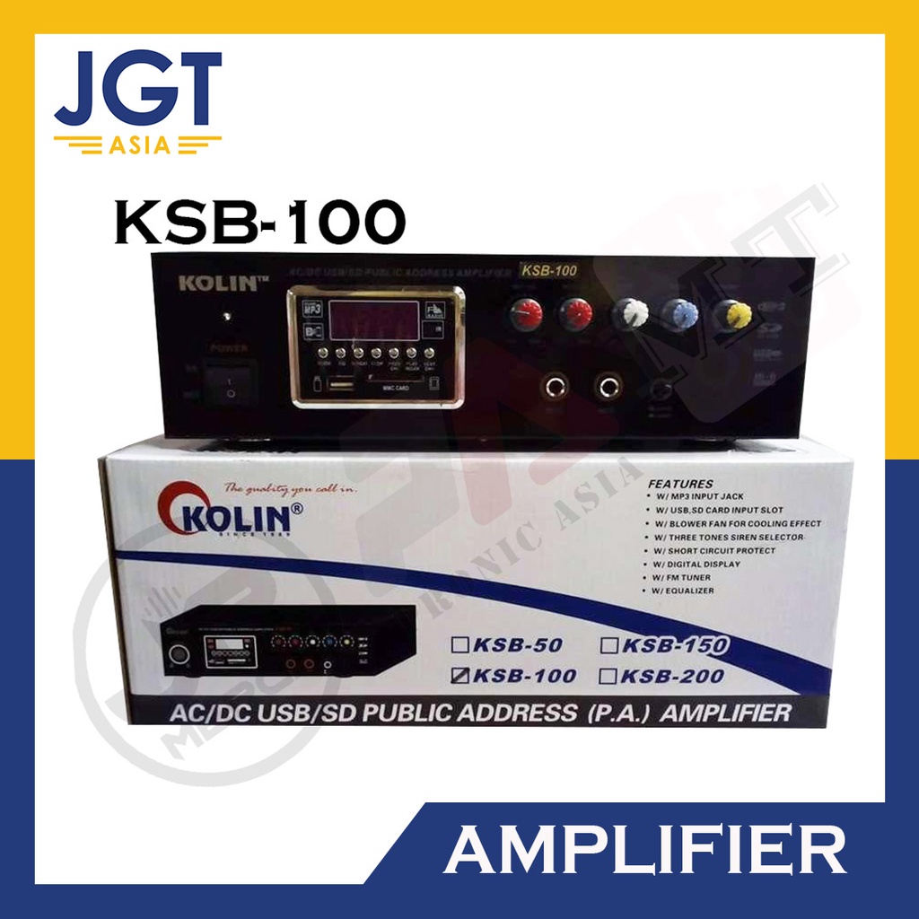 Kolin (KSB-100) 100 watts x 2 AC/DC 2CH P.A. Amplifier w/ USB, FM, 3 ...