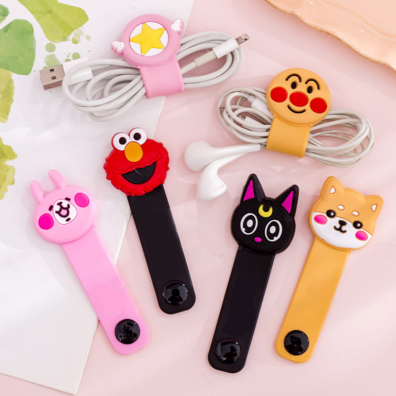 Cute cartoon data cable silicone cable winder Creative snap headset ...