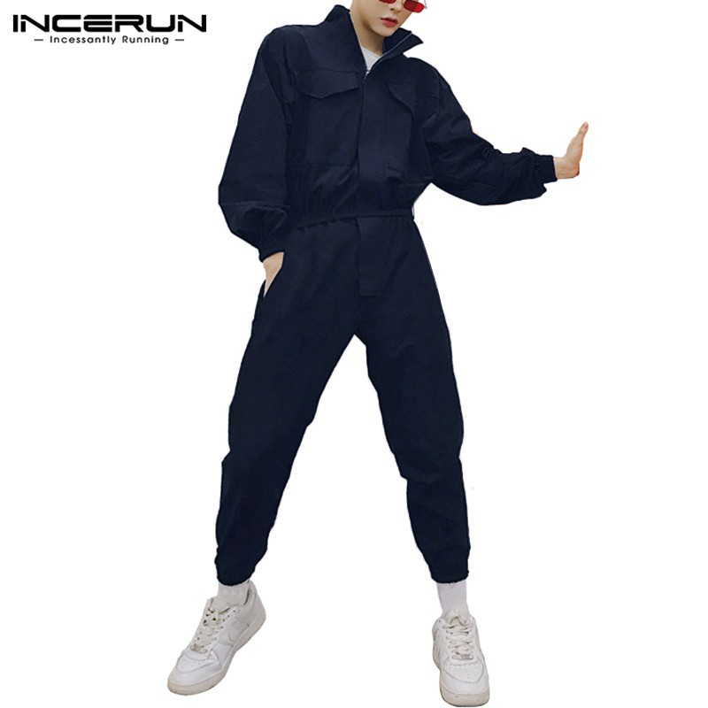 INCERUN Mens Baggy Cargo Jumpsuits Overalls Long Sleeve Pants | Shopee ...