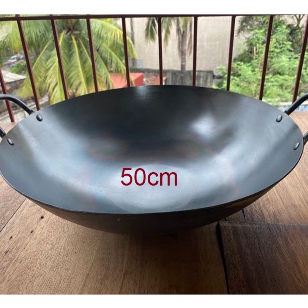 50cm Authentic Carbon Steel Chinese Wok Pan, Round Bottom, Full ...