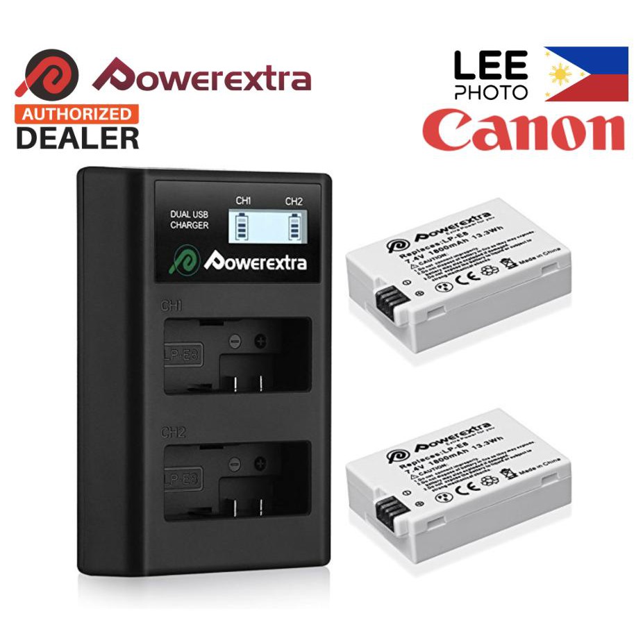 Powerextra 2 Pack Replacement Canon LP-E8 Batteries and Smart LCD Display Dual USB Charger for ...