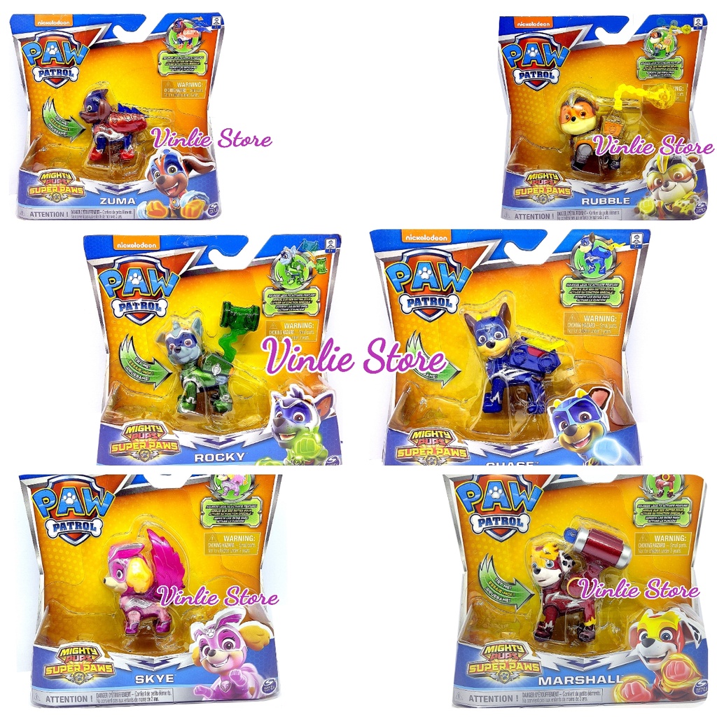 PAW Patrol MIGHTY PUPS SUPER PAWS Rocky Rubble Marsall Rider Chase Zuma ...