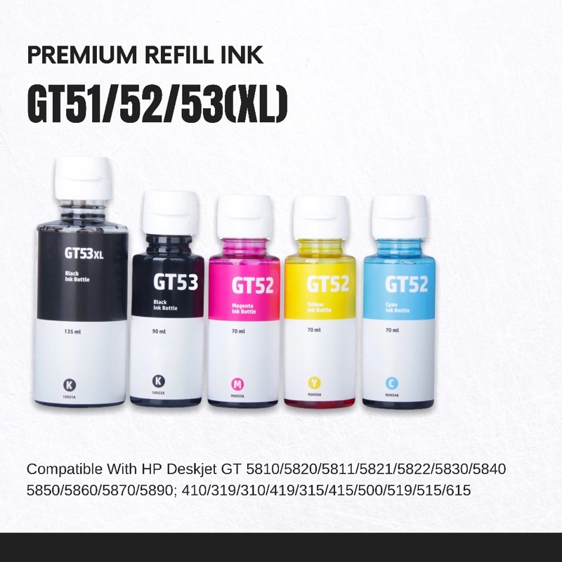 Premium Gt51 Gt52 Gt53 Refill Ink Compatible For Ecotank Deskjet 5810 ...