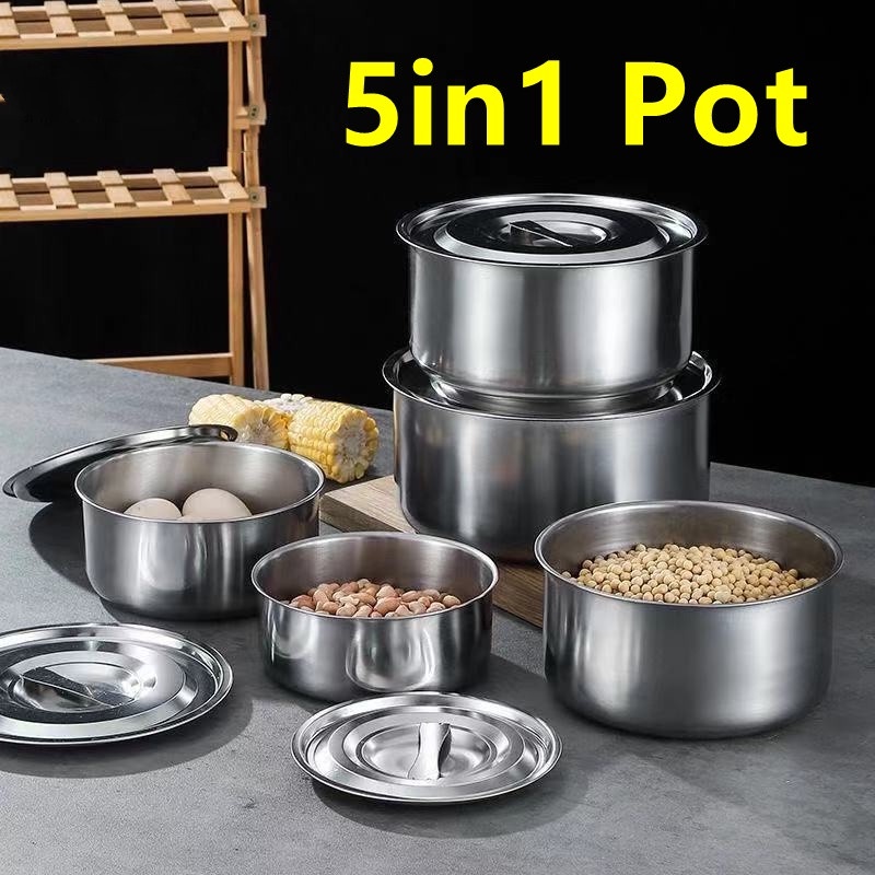 5in1 Stainless Steel Cooking Stock Pot Set Kitchen Stainless Steel Food ...