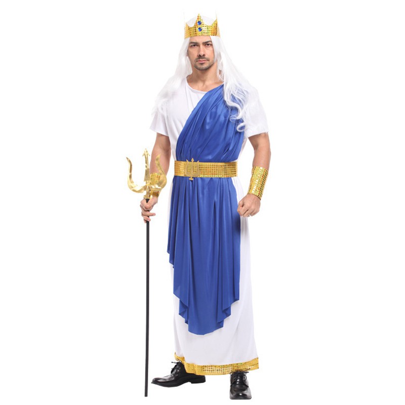 Blue Neptune Sea King Poseidon Clothes Cosplay Costume Men Halloween ...