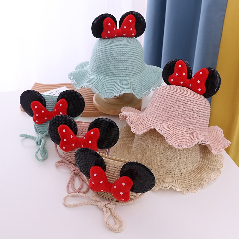 Disney Minnie Mouse Ear Fisherman's Hat Baby Girl Lovely Bow Sun Caps ...