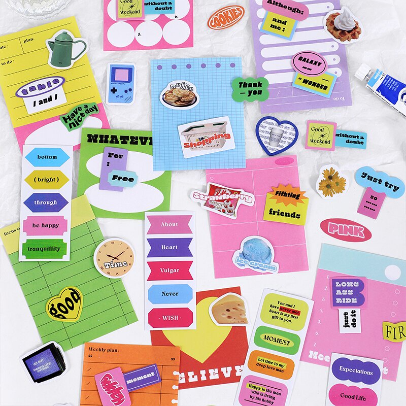 40 Sheets Multi-color Fluorescent Notepad and Sticker Set | Shopee ...