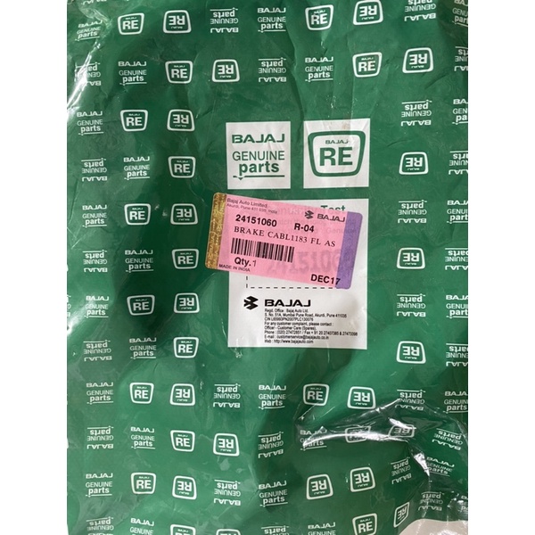 Bajaj RE Genuine Cable Assy - Rear RH - Handbrake | Shopee Philippines