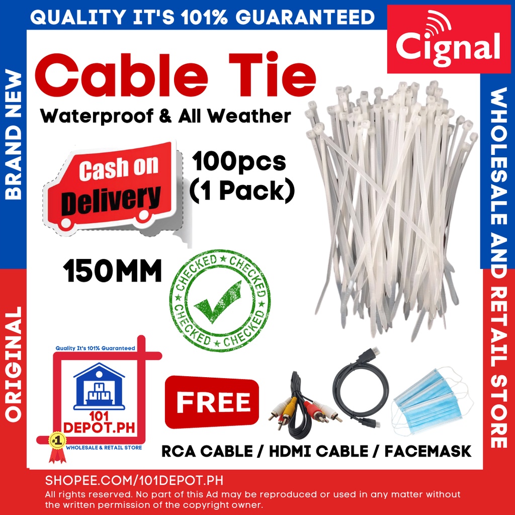 Original Cignal Cable Tie - Standard (WHITE) (100pcs - 1 pack ...