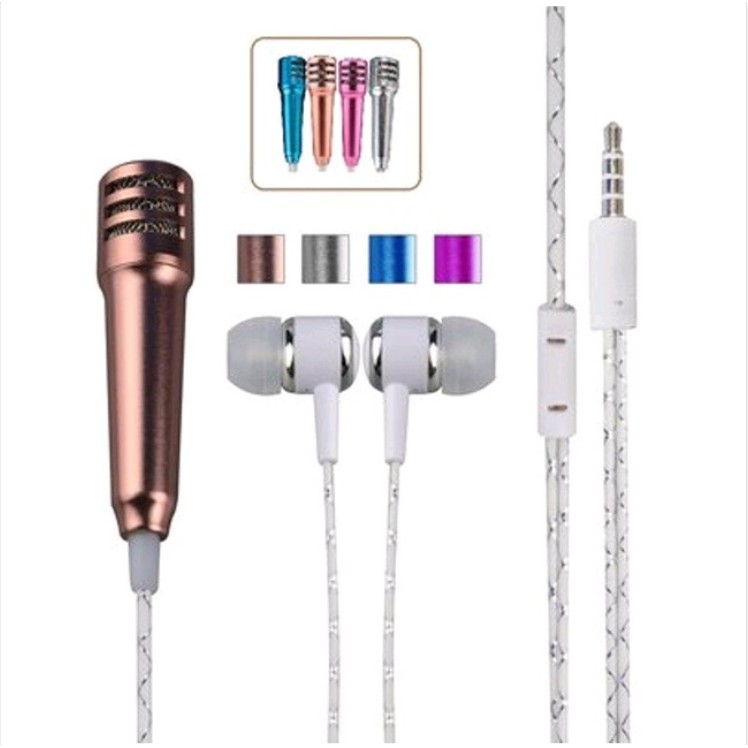 Karaoke Mini Microphone with headset 3.5mm Portable Stereo MIC with ...