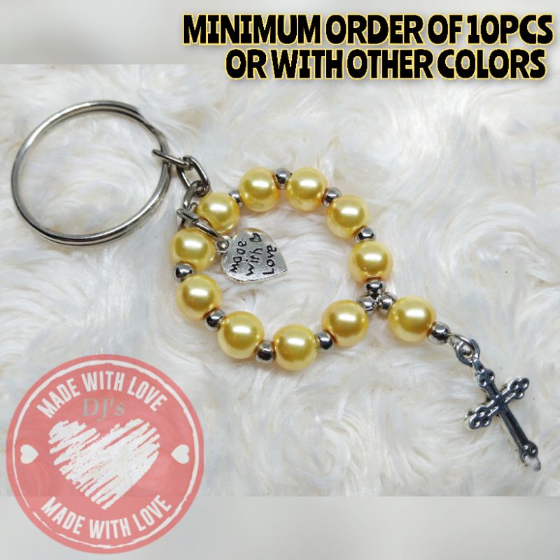 Keychain Mini Rosary Pearl Yellow Pearl Souvenirs / Baptismal Birthday ...