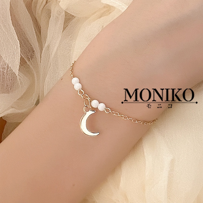 MONIKO Original Design 18k Gold Plated Moon Pendant Pearl Bracelet ...