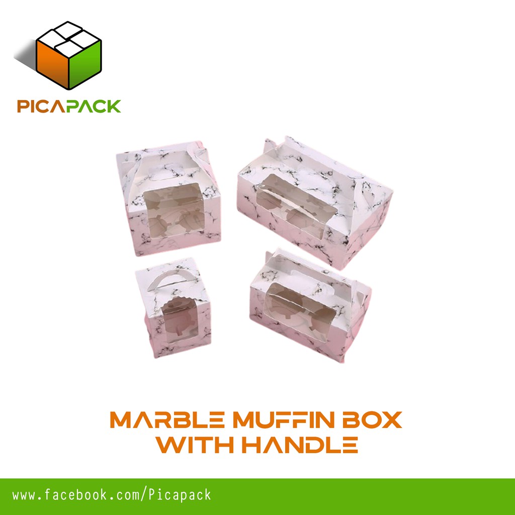 1pc Muffin box with handle marbled cupcake box Packaging Cookies Baked ...