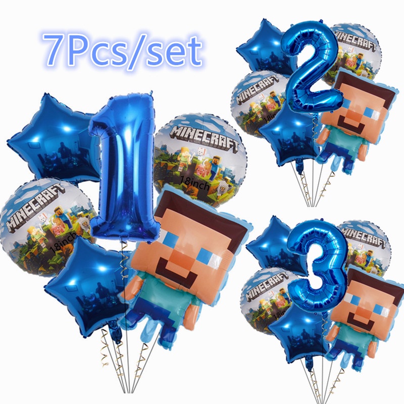 7pcs Minecraft Theme Party Balloon Steve Minecraft 32" Number 1-9th ...